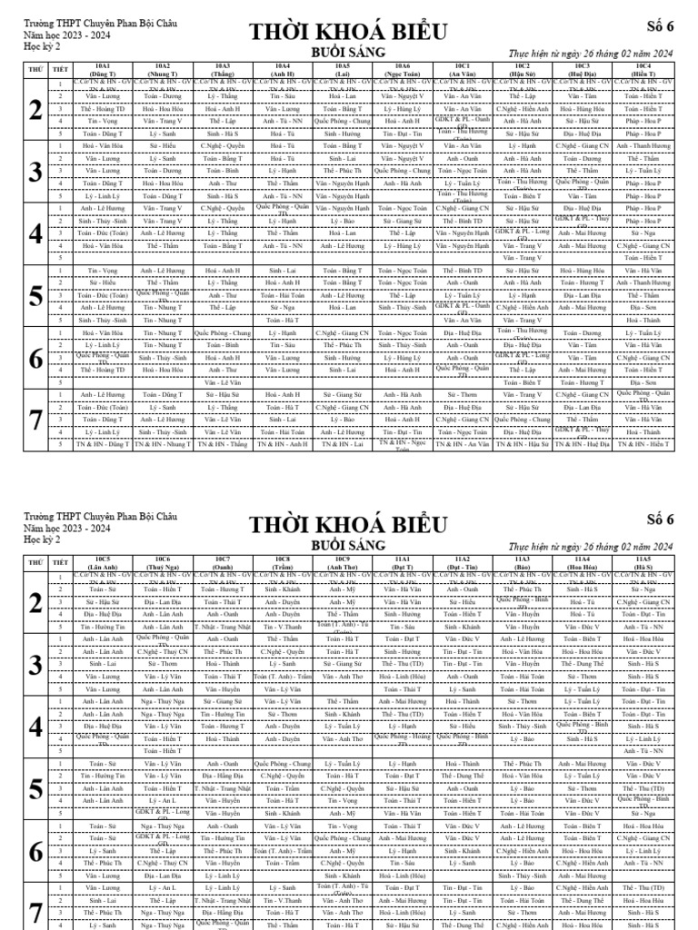 TKB HS-số 6 - buổi sáng | PDF