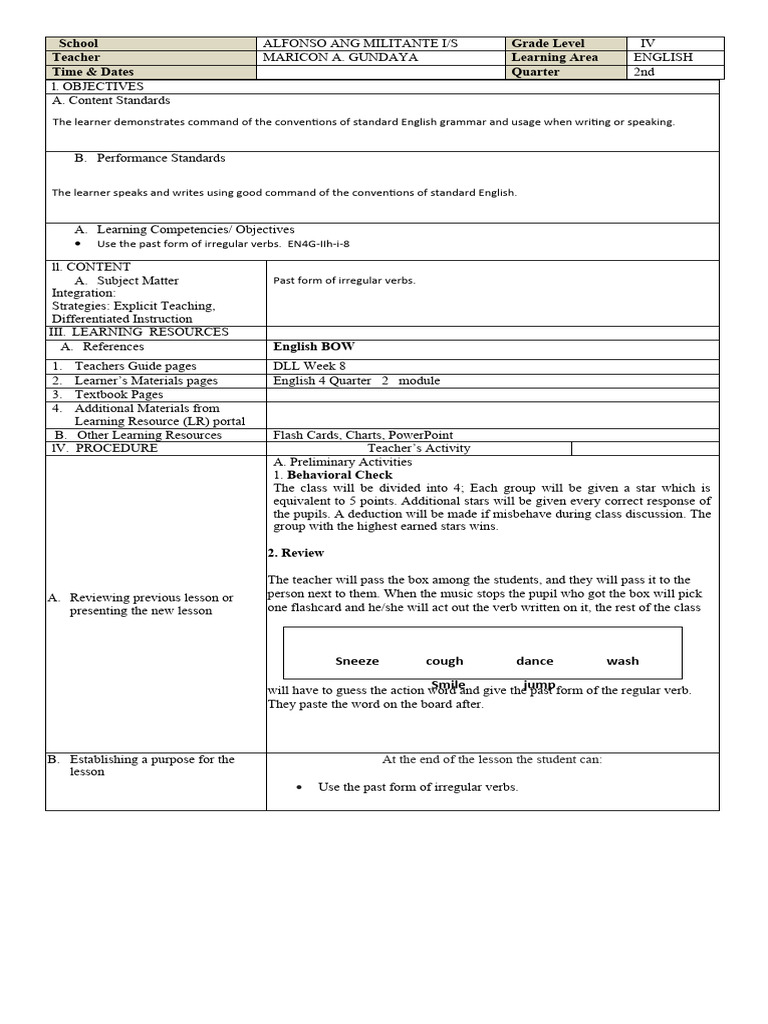 English Grade 4 Verb | PDF