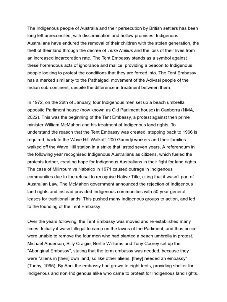 The Tent Embassy Comparison | PDF | Indigenous Australians | Indigenous ...