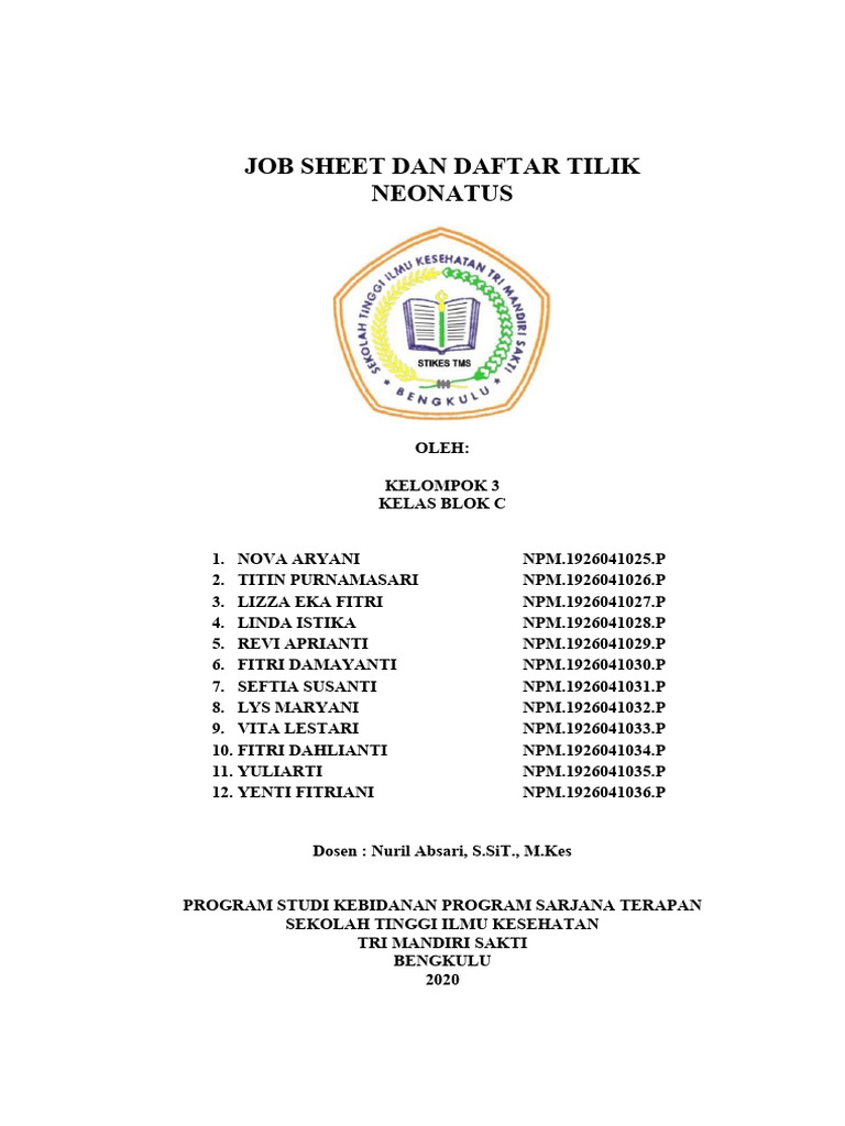 Jobsheet Dan Daftar Tilik Neonatus - Kel 3 | PDF | Kesehatan Holistik