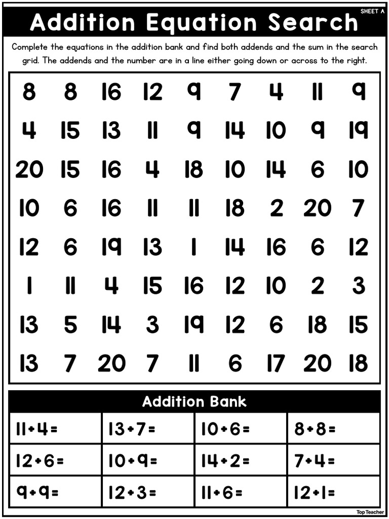 Addition Equation Search | PDF | Mathematics | Elementary Mathematics