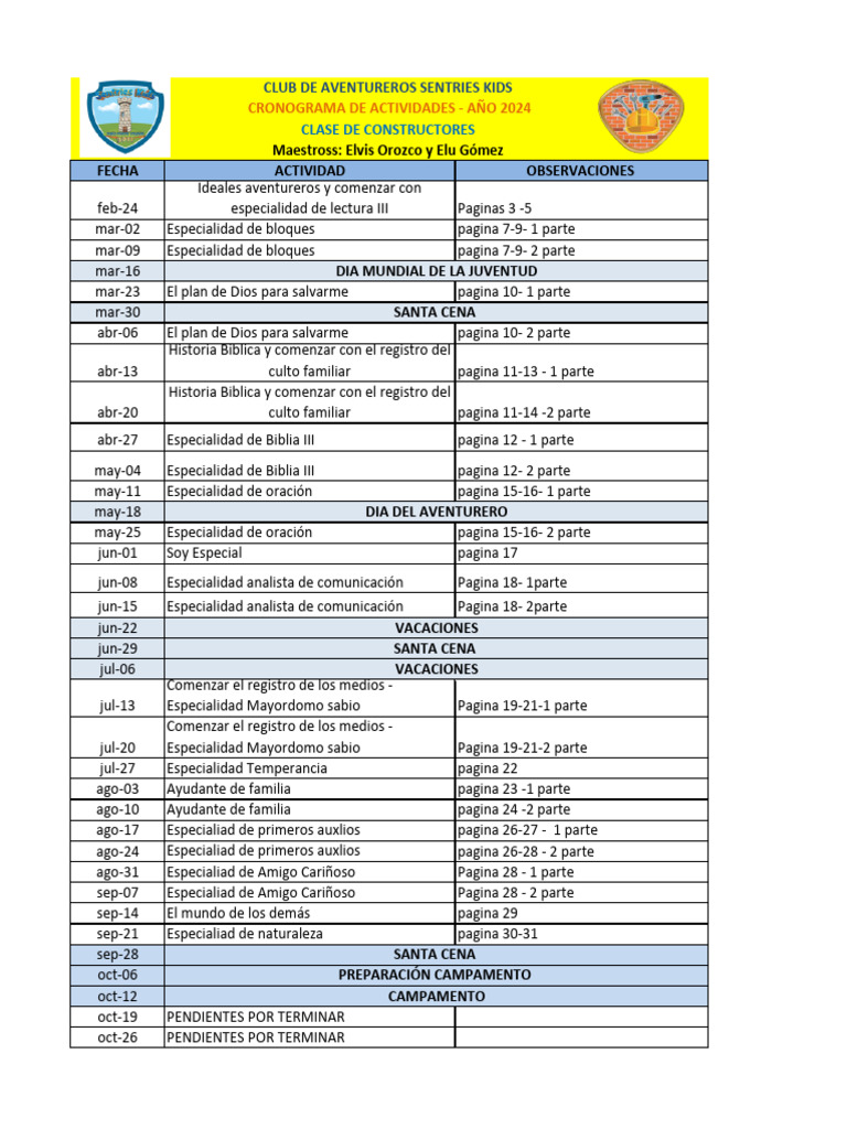 Cronograma Clase Constructores 2024 | PDF