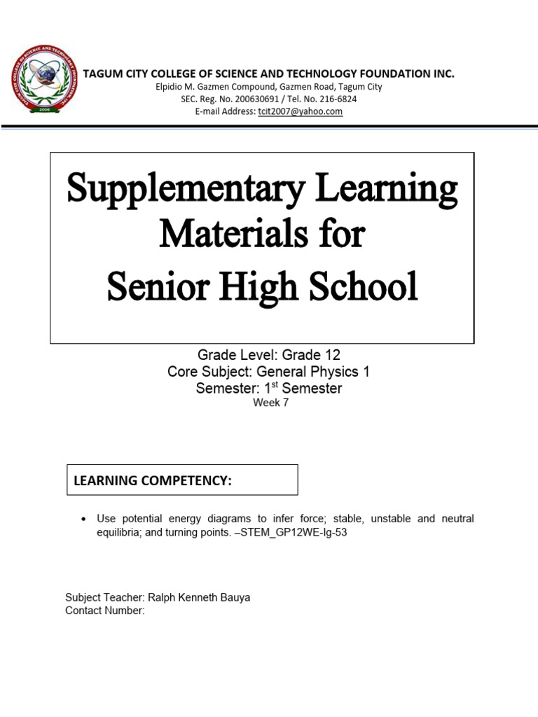 physics-module | PDF | Force | Potential Energy
