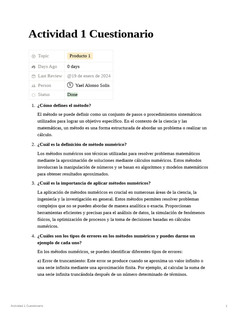 Producto 1 Métodos Numéricos Yael Alonso Solis | PDF