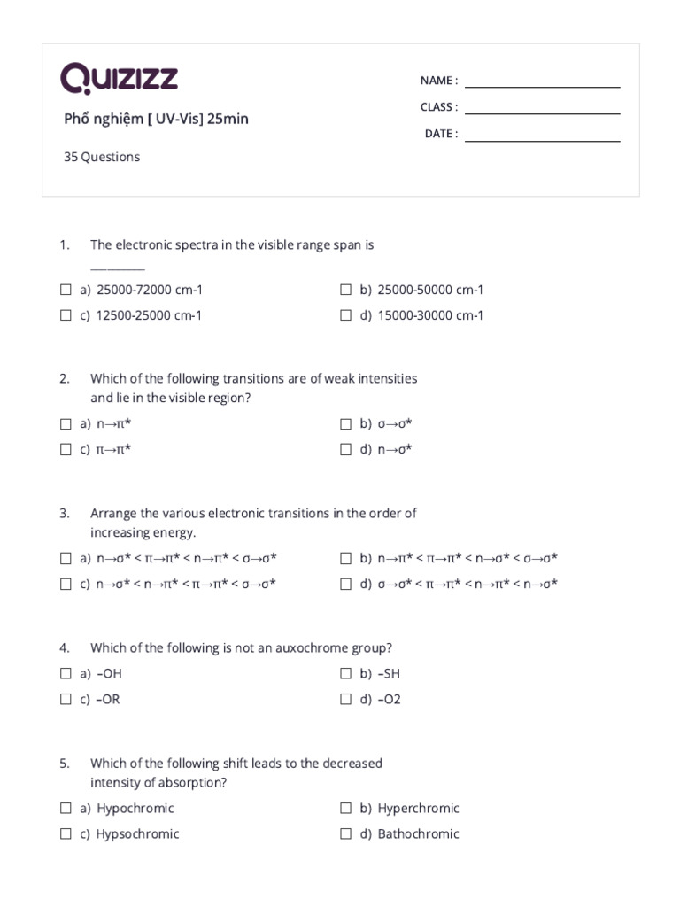 UV-Vis Spectroscopy Quiz | PDF | Applied And Interdisciplinary Physics ...