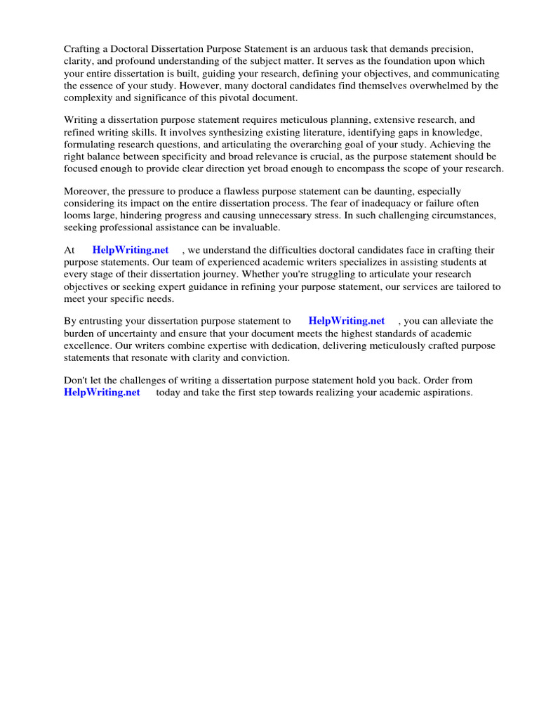 Doctoral Dissertation Purpose Statement | PDF | Thesis | Doctor Of Philosophy