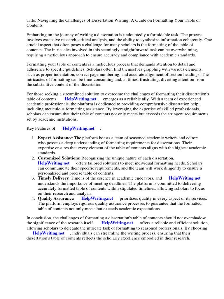 Dissertation Help How To Format Your Table of Contents | PDF | Citation ...