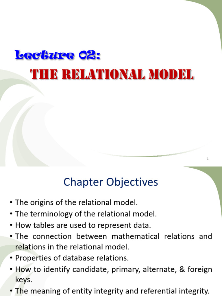 Lecture 02 The Relational Model Part II The Relational Model and Languages | PDF | Relational ...