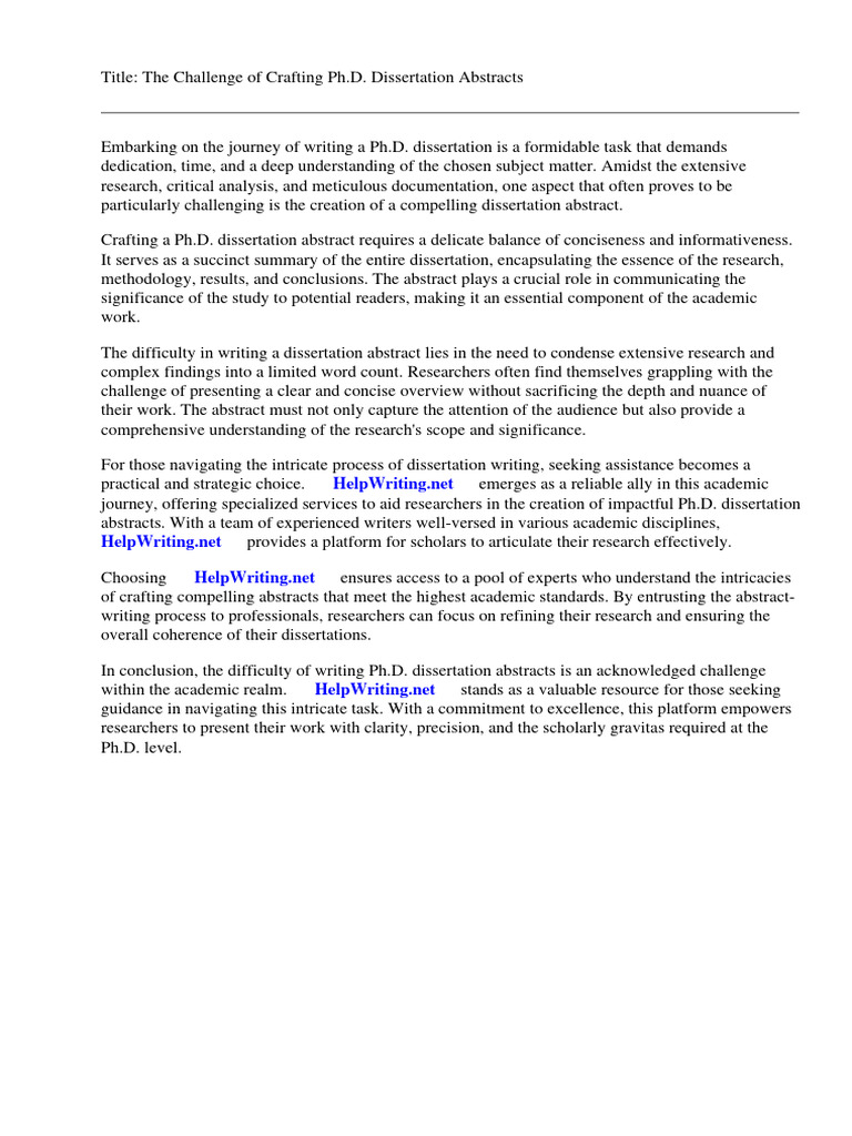 PHD Dissertation Abstracts | PDF | Thesis | Abstract (Summary)