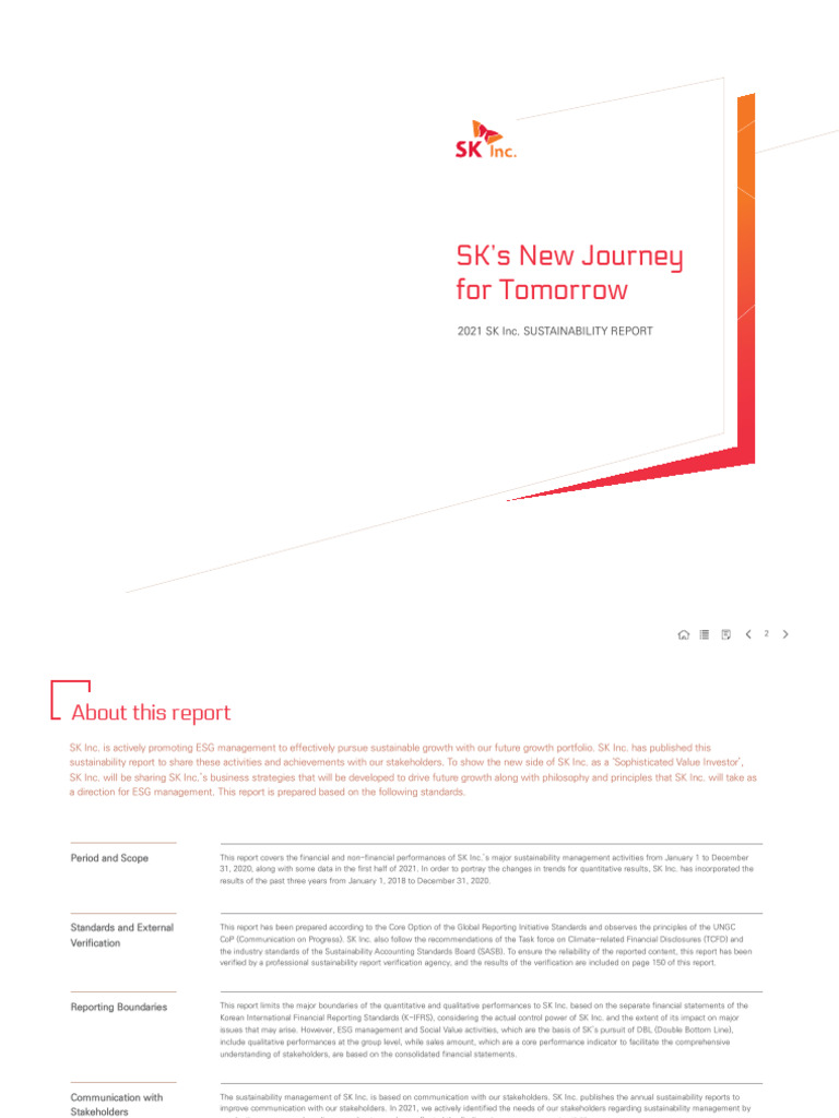 SK's New Journey For Tomorrow: 2021 SK Inc. Sustainability Report | PDF ...