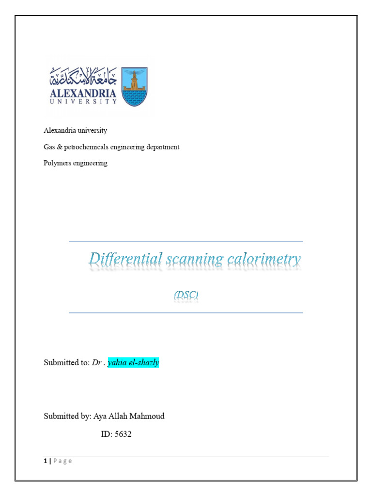Aya Alla Mahmoud - 5632 | PDF | Differential Scanning Calorimetry | Heat