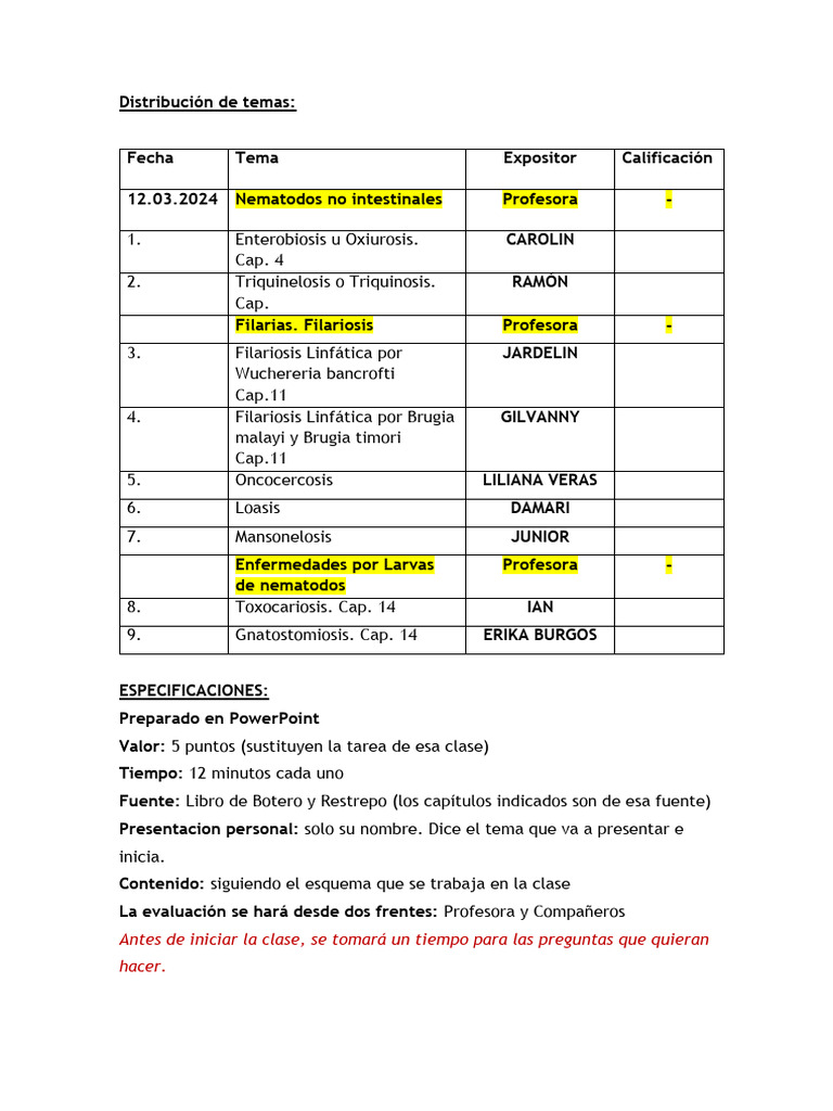 Para Exposiciones | PDF | Parasitología