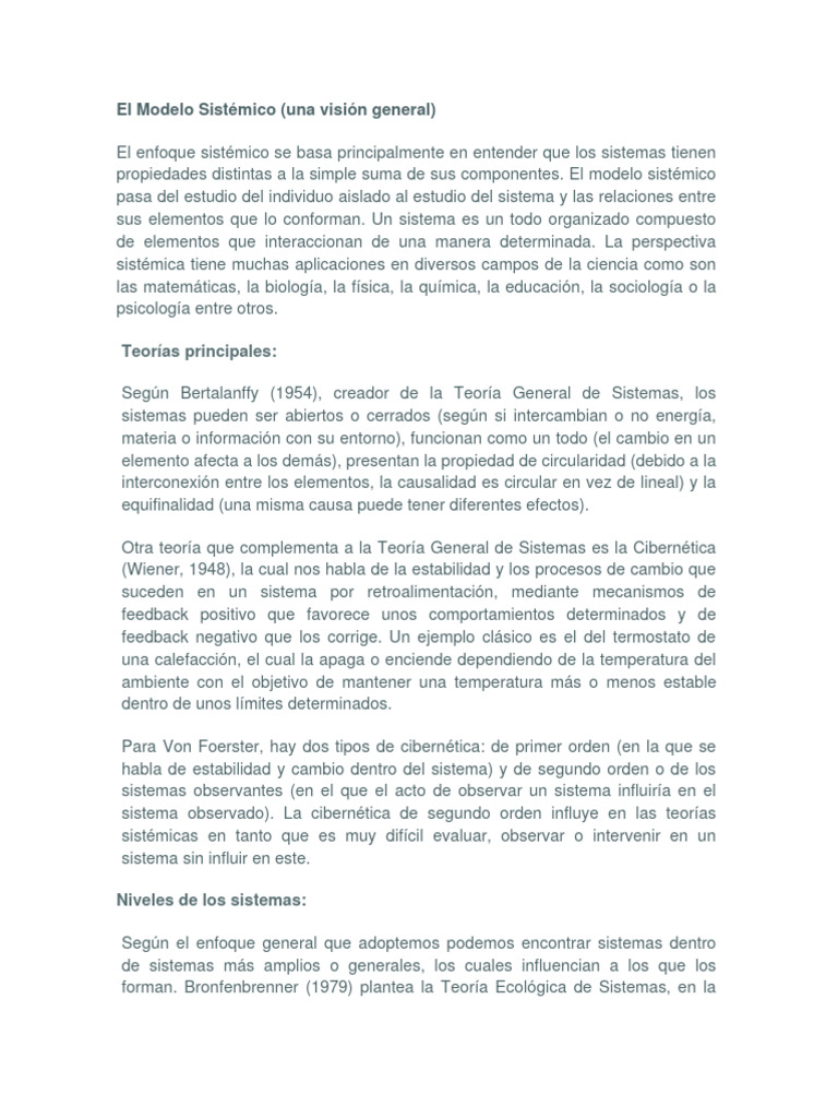 Modelo Sistémico en Psicología y Terapia | PDF | Sistema | Realimentación