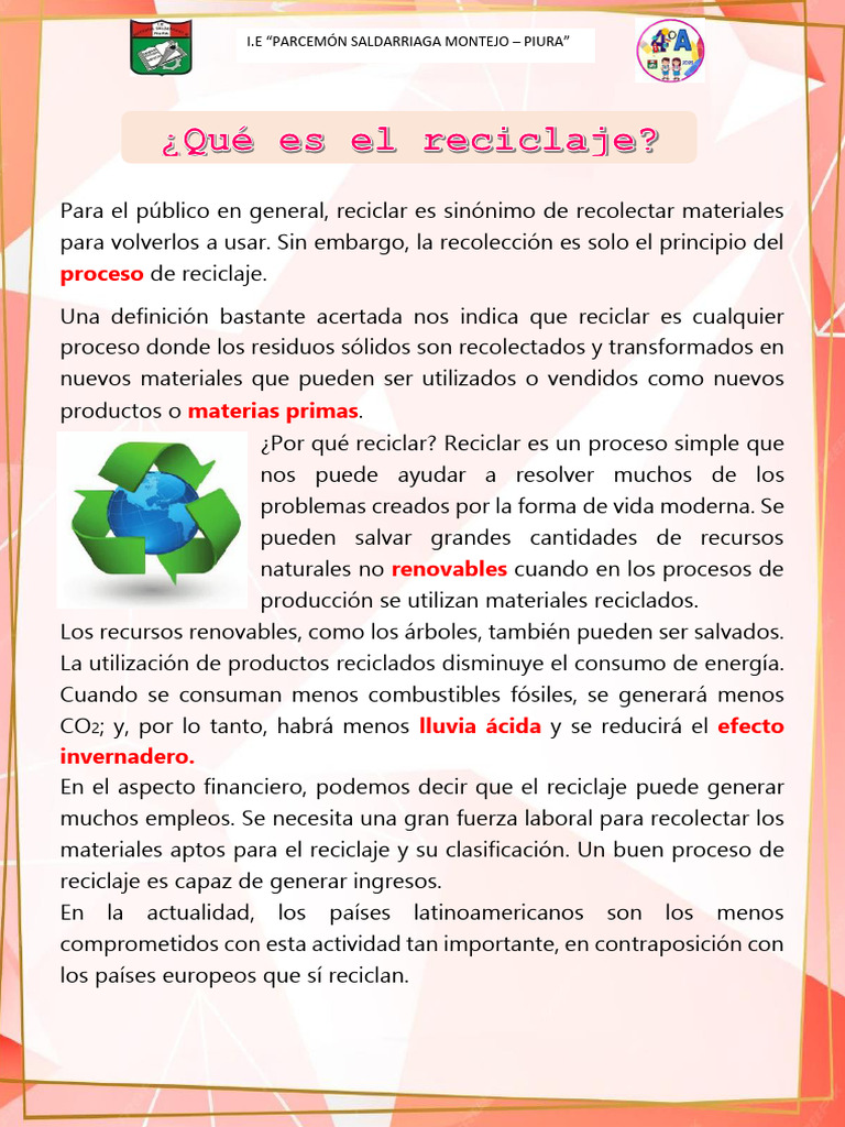 Importancia del Reciclaje Escolar | PDF