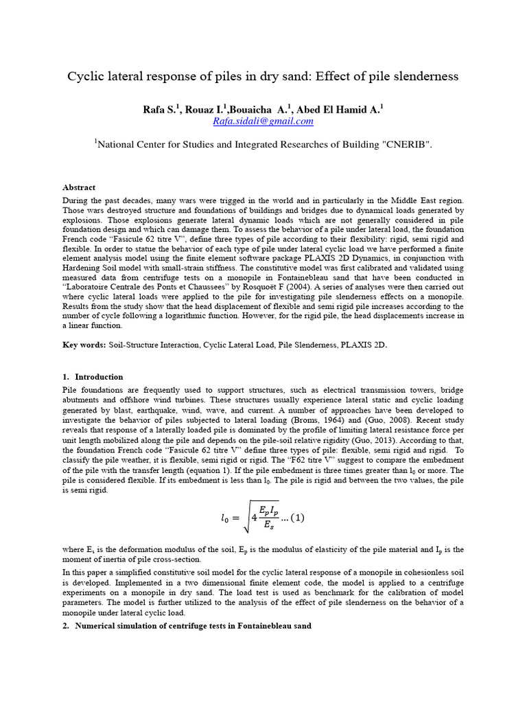 Cyclic Lateral Response of Piles in Dry Sand: Effect of Pile Slenderness | PDF | Young's Modulus ...