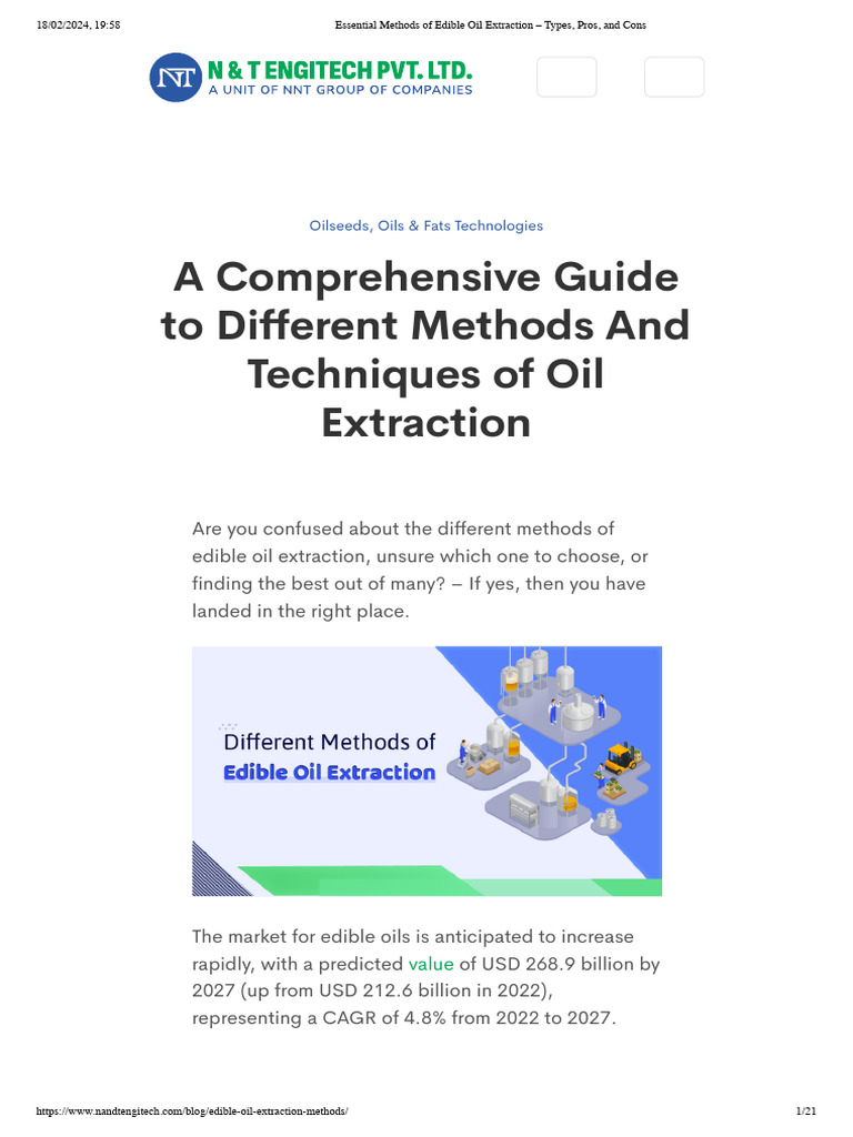 Essential Methods of Edible Oil Extraction - Types, Pros, and Cons | PDF | Carbon Dioxide ...