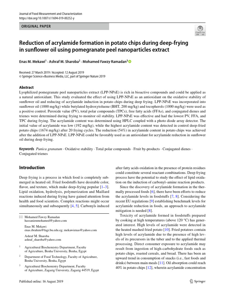 Reduction of Acrylamide Formation in Potato Chips During Deep Frying in ...