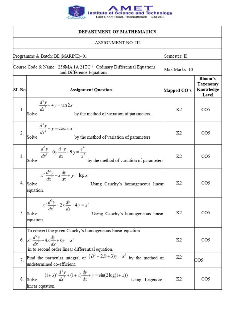Assignment 3 Marine | PDF | Equations | Applied Mathematics