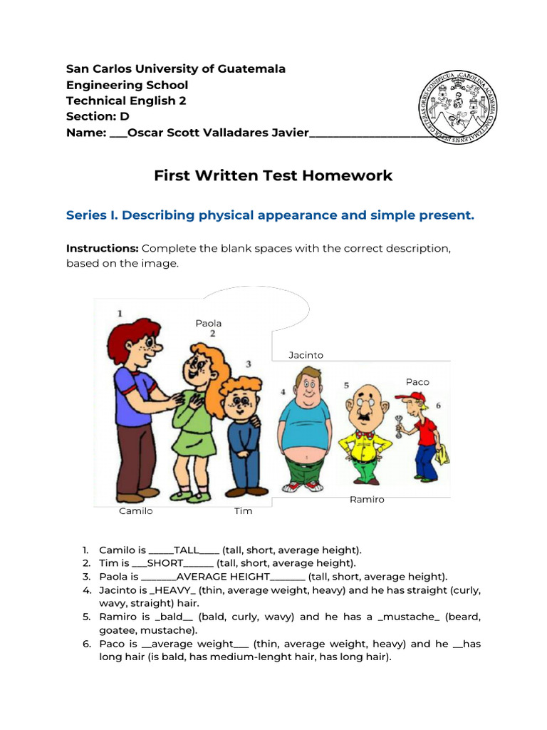 First Written Test Homework TE2D | PDF | Linguistics