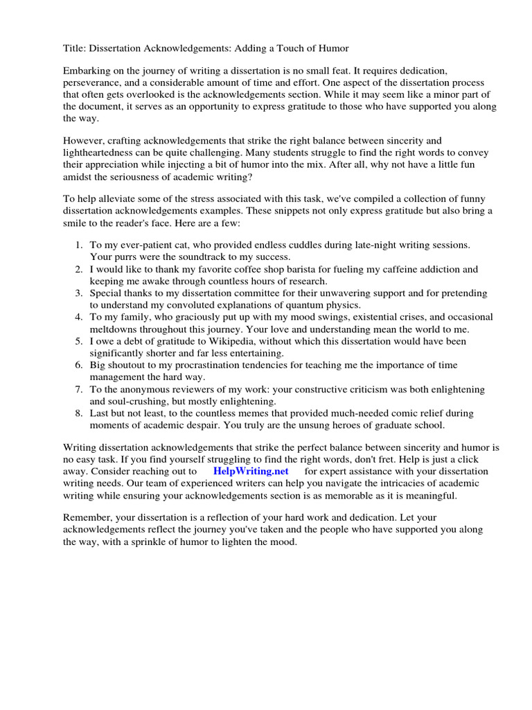 Dissertation Acknowledgements Funny Examples | PDF | Thesis | Homework Dissertation Acknowledgements Funny Examples | PDF | Thesis | Homework