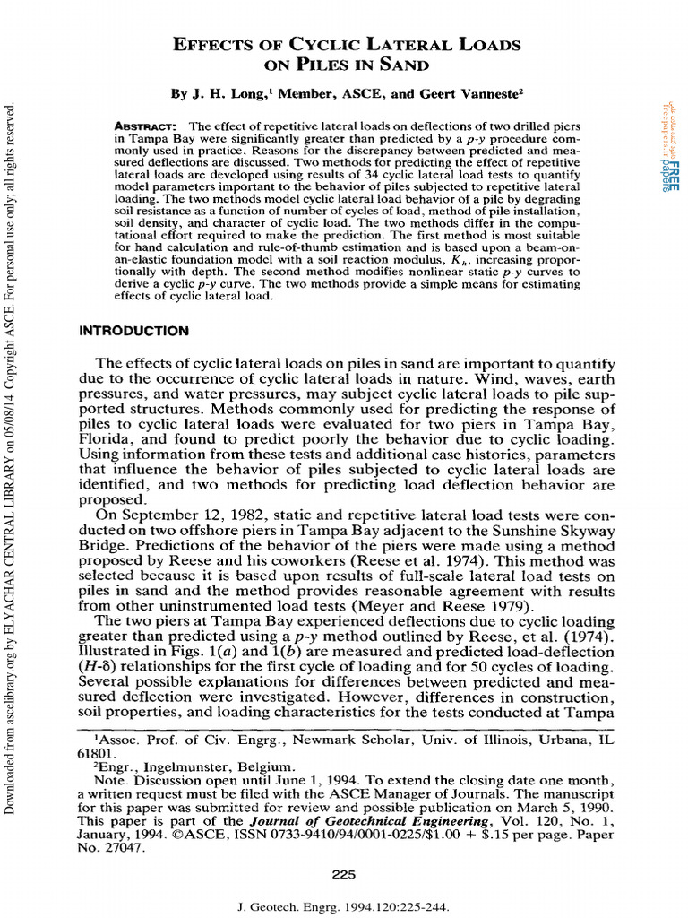 Effects of Cyclic Lateral Loads On Piles in Sand | PDF | Bending | Deep Foundation