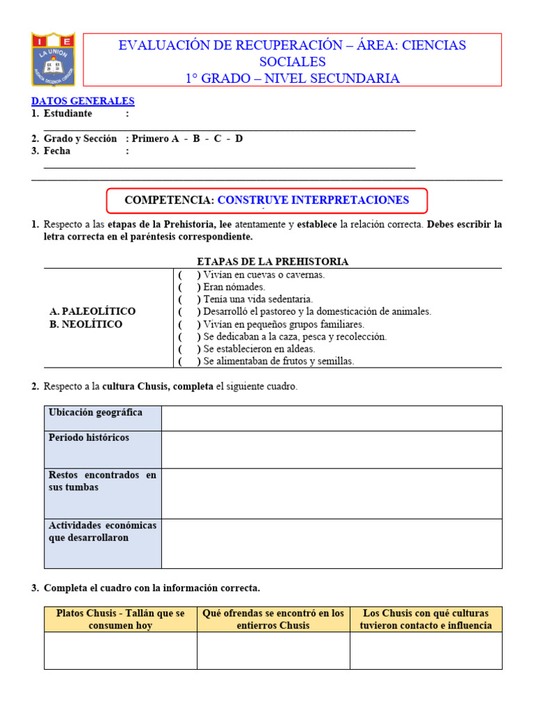 Examen de Recuperación - 1° CCSS - 2023 | PDF | Ciencias de la Tierra | Geografía Física