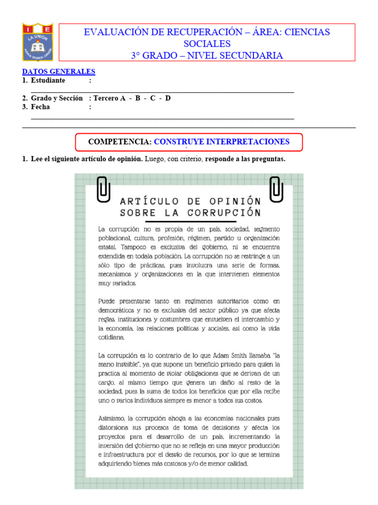 Examen de Recuperación - 3° CCSS - 2023 | PDF | Impuestos | Business