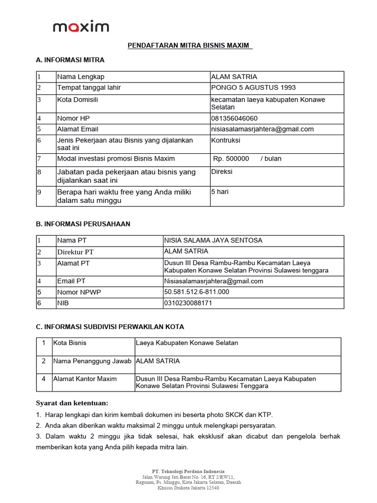 Maxim Formulir | PDF