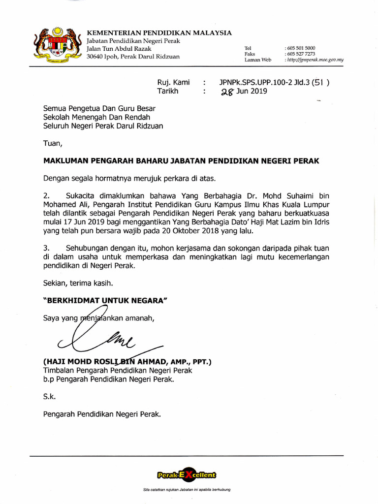 Makluman Pengarah Baharu JPN | PDF