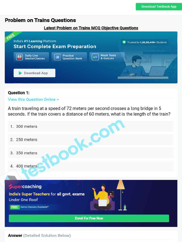 MCQ On Problem On Trains 5eea6a1039140f30f369e863 | PDF