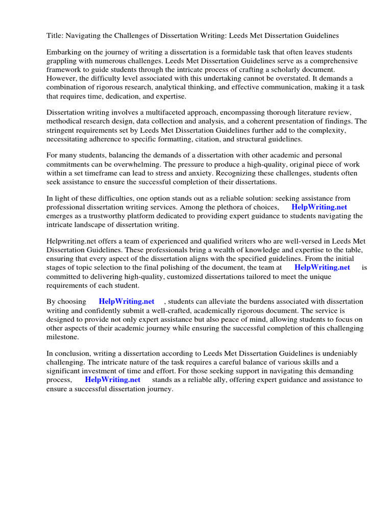 Leeds Met Dissertation Guidelines | PDF | Thesis | Expert