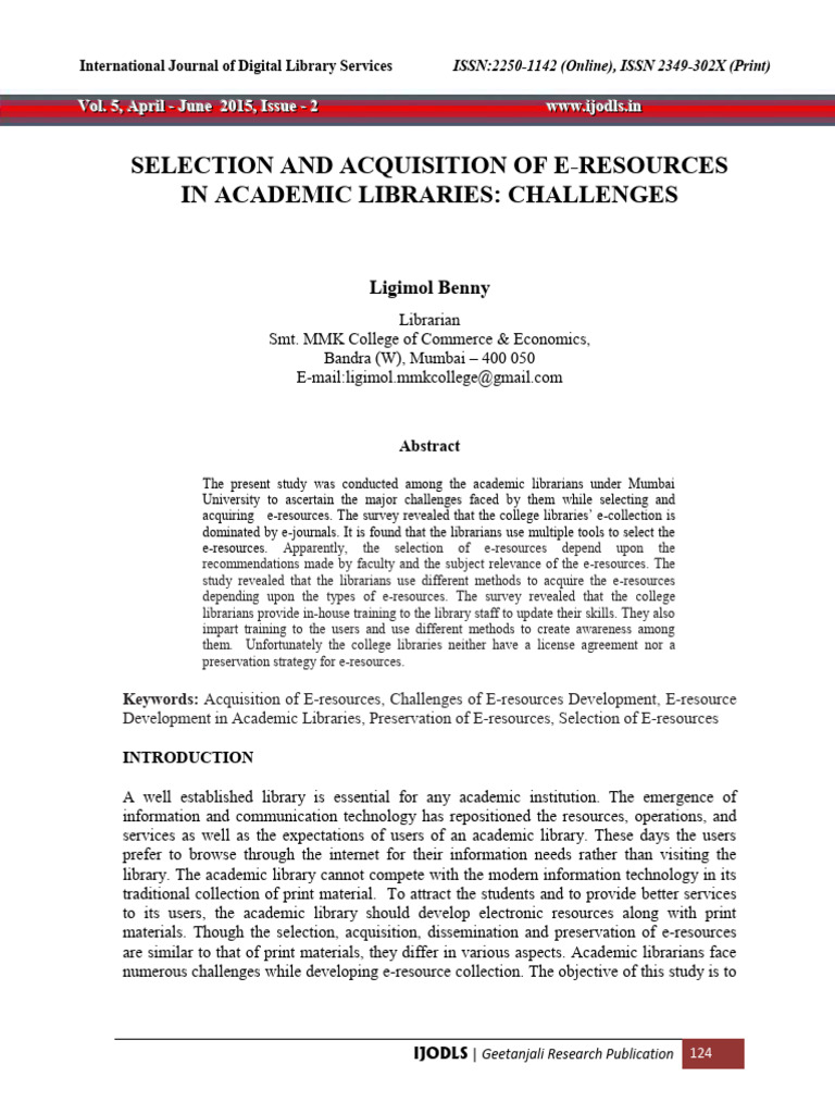 Artikel - Benny, Ligimol (2015), Selection and Acquisition | PDF | Libraries | Librarian