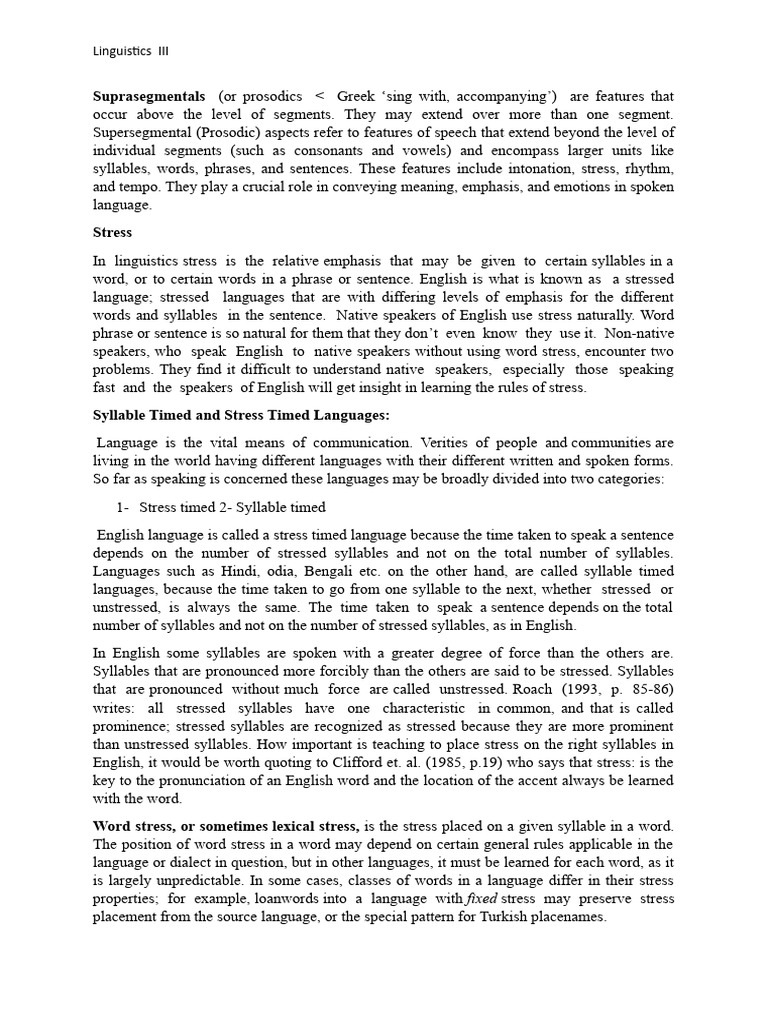 Suprasegmentals | PDF | Languages | Foreign Language Studies