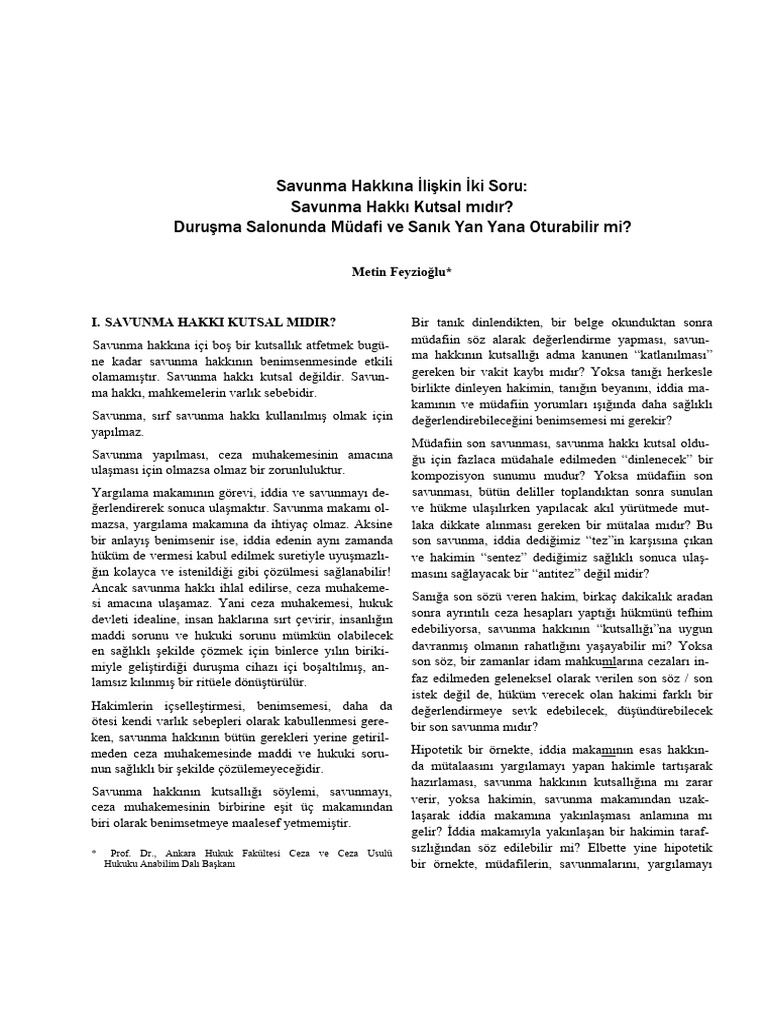Savunma Hakk Na Li Kin Ki Soru Savunma Hakk Kutsal M D R Duru Ma Salonunda M Dafi Ve San K Yan ...