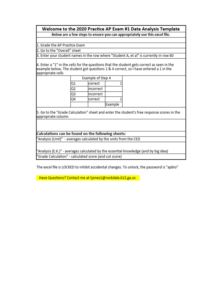 2020 Practice Exam 1 Data Analysis Template | PDF | Microsoft Excel