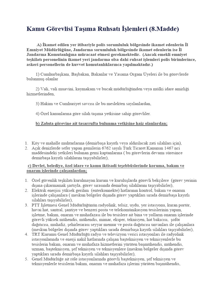Kamu Gorevlisi Tasima Ruhsati Islemleri - 8madde | PDF Kamu Gorevlisi Tasima Ruhsati Islemleri - 8madde | PDF