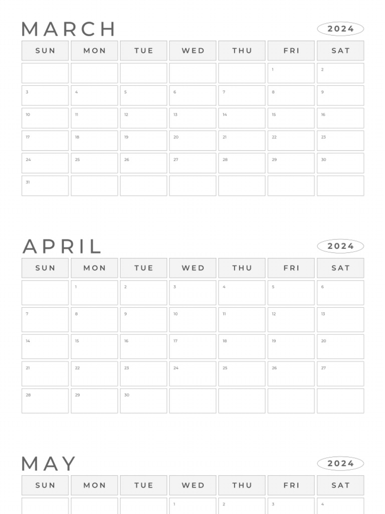 White Grey Minimalist Simple 2024 Monthly Calendar | PDF