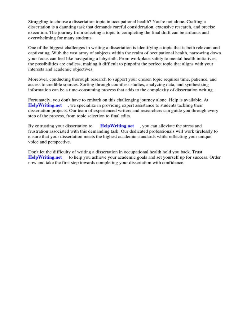 Dissertation Topics in Occupational Health | PDF | Occupational Safety ...