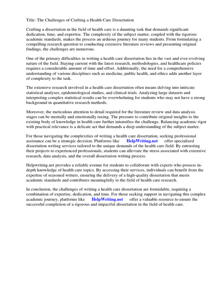 Health Care Dissertation Ideas | PDF | Health Care | Preventive Healthcare