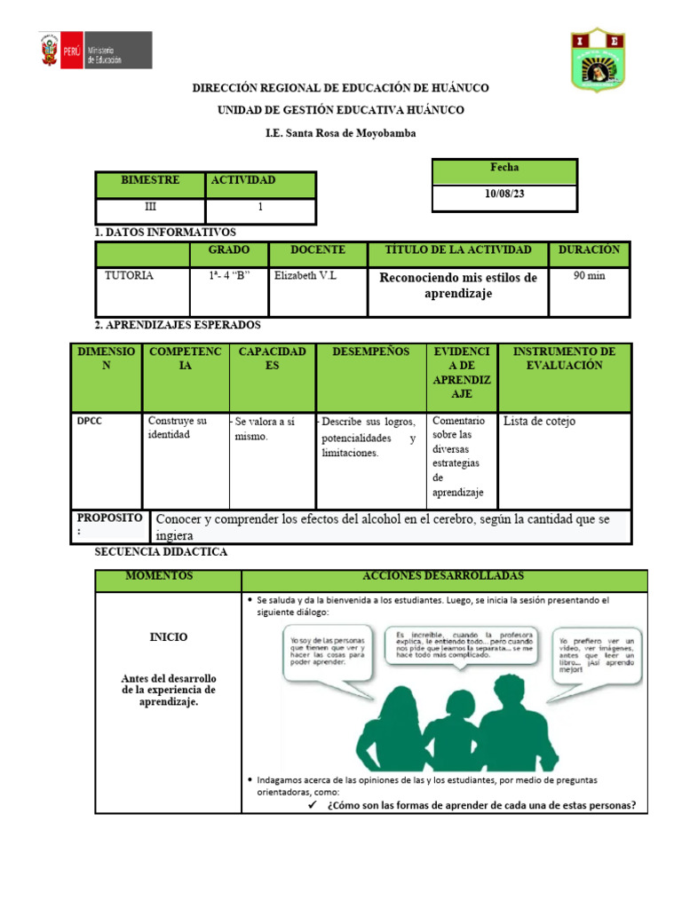 Acitivdad-Tutoria 10 | PDF | Aprendizaje | Evaluación