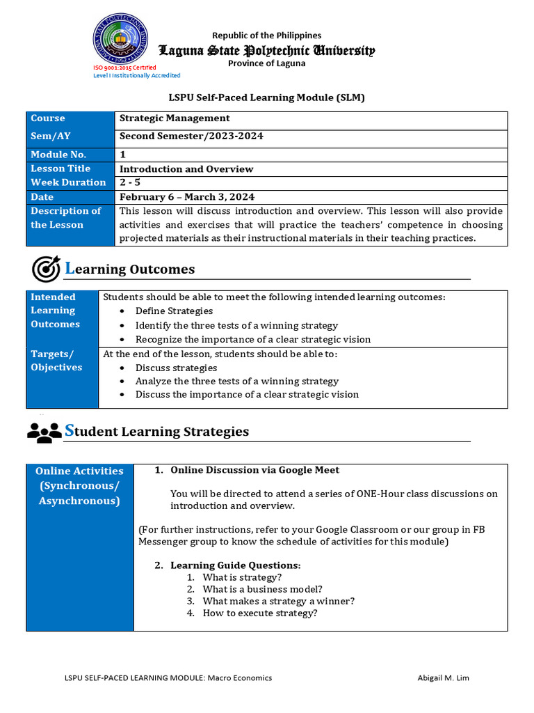 Strat MGT Module 1 | PDF | Competitive Advantage | Strategic Management