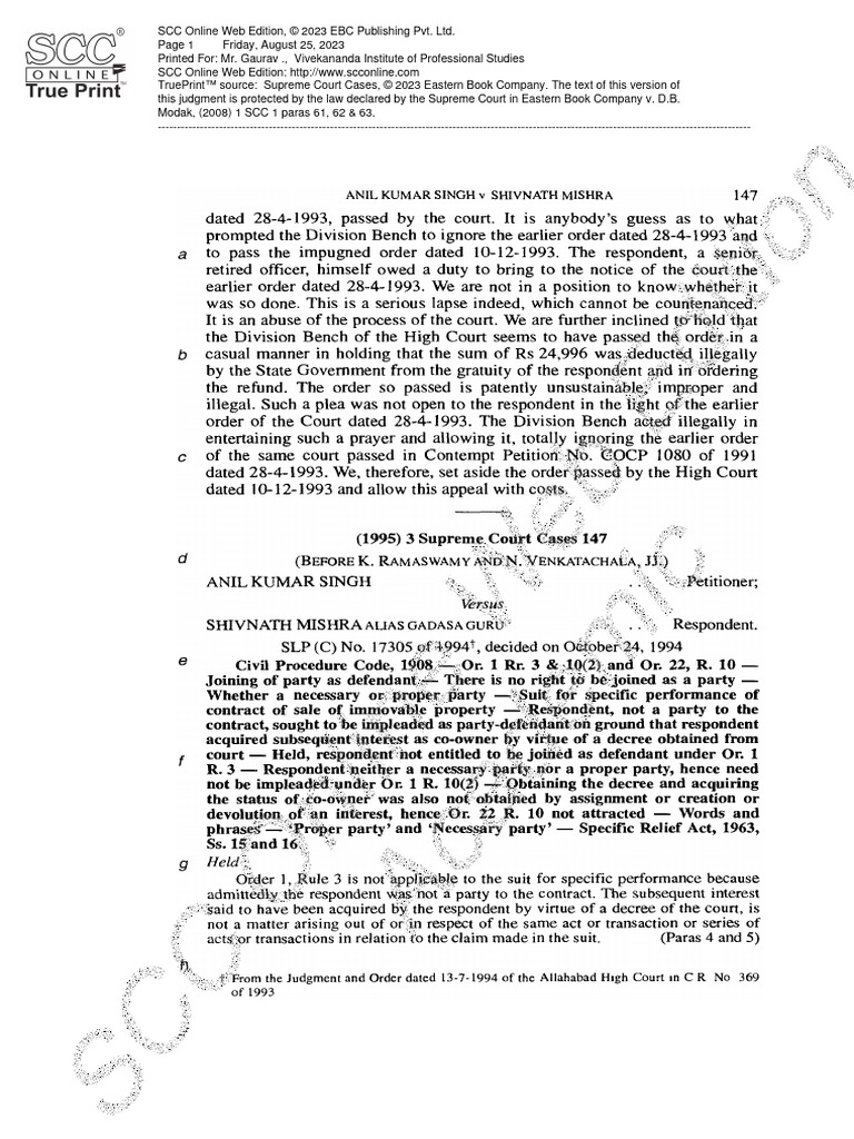 Anil Kumar Singh vs. Shivnath Mishra Alias Gadasa Guru 2020 4 SCC 4953 ...