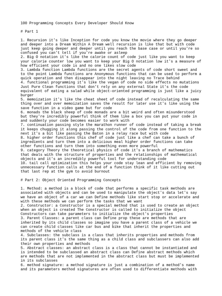 100 Programming Concepts | PDF | Method (Computer Programming) | Class ...