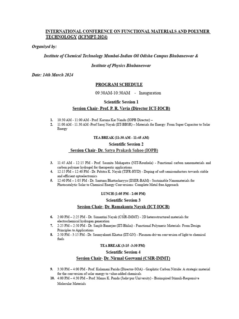 schedule_icfmpt_confernce_2024 | PDF | Polymers | Heterojunction