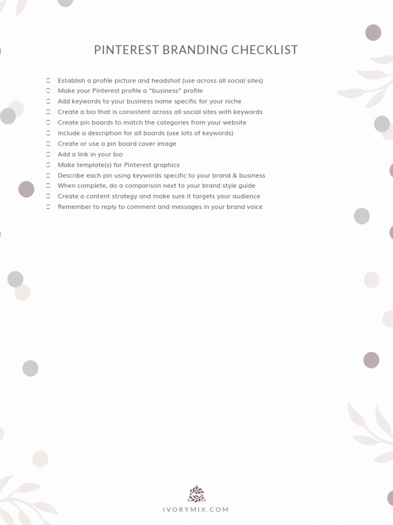 Pinterest Branding Checklist Guide | PDF | Career & Growth | Business