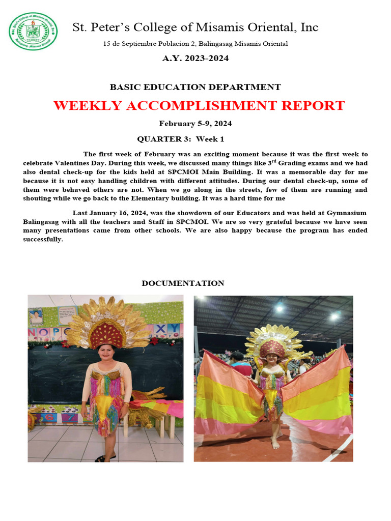 SPCMOI Weekly Accomplishment Report | PDF