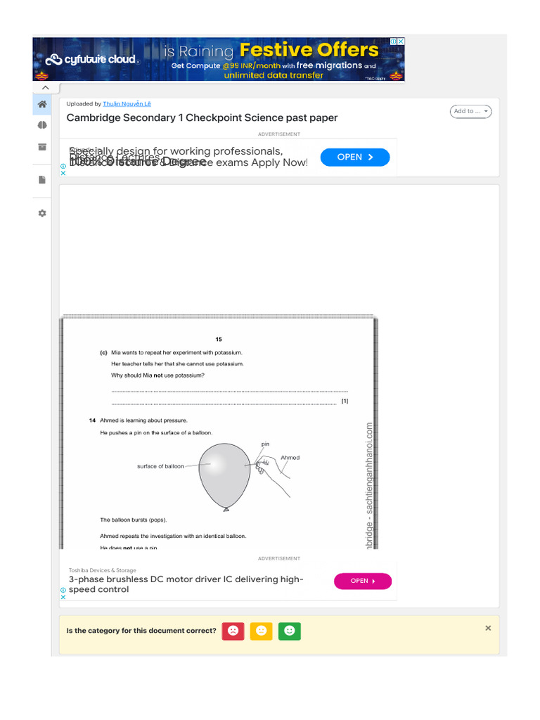 Cambridge Secondary 1 Checkpoint Science past paper | PDF