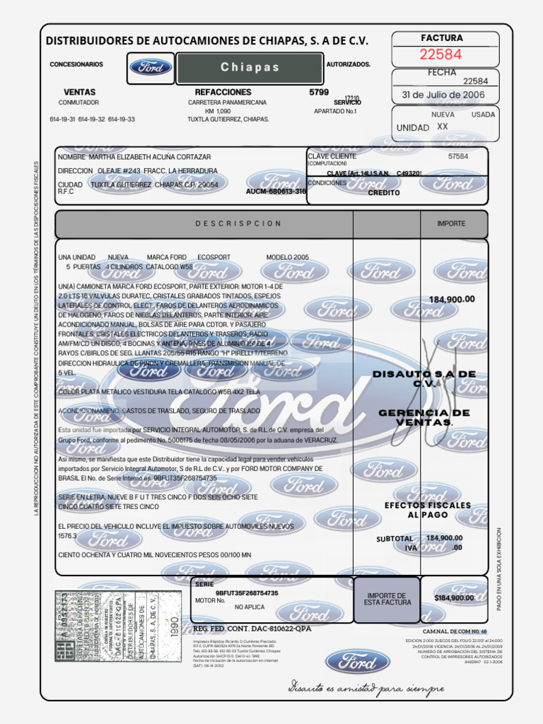 Factura Ford 03022024 | PDF | Sedanes | Tecnologías automotrices