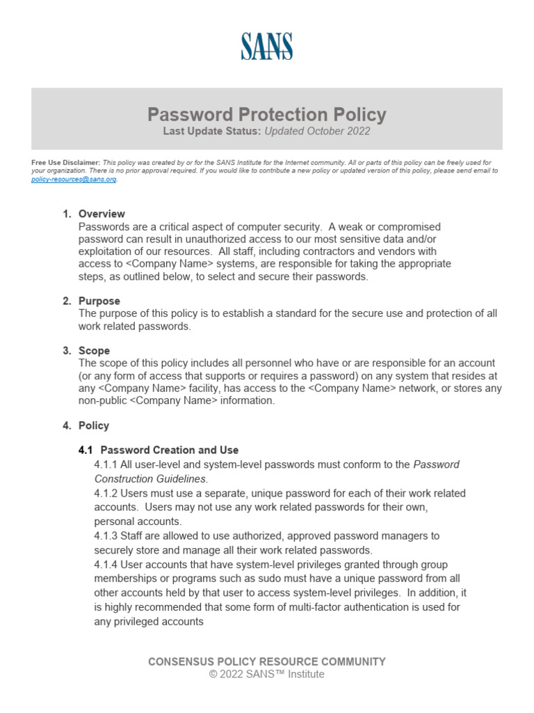 Password Protection Policy | PDF | Password | Information Security