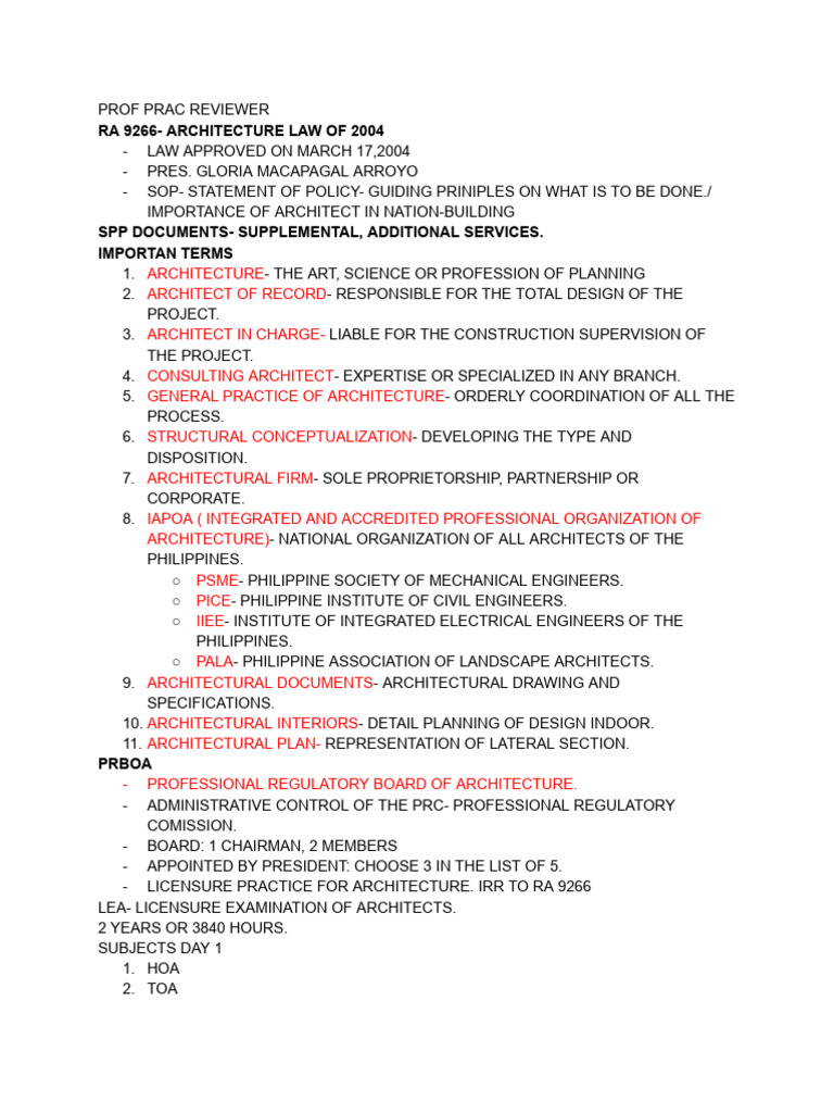 Ica Prof Prac Reviewer | PDF | Architect